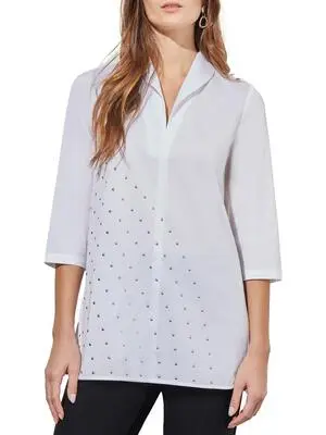 Ming Wang Studded Shawl Collar Shirt - White