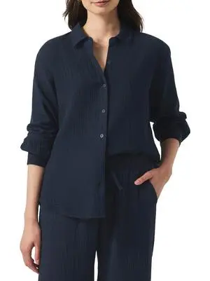Splendid Adele Oversize Cotton Gauze Shirt - Navy