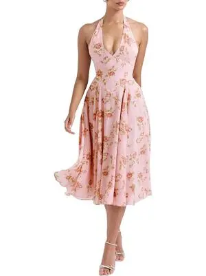 House Of Cb Solada Floral Halter Midi Sundress - Vintage Rose Print