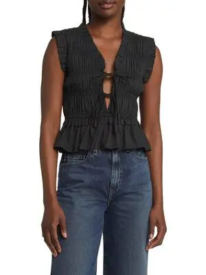 Rails Martine Smocked Ruffle Crop Top - Black