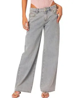 EDIKTED EDIKTED Bow Pocket Low Rise Wide Leg Jeans Light-blue