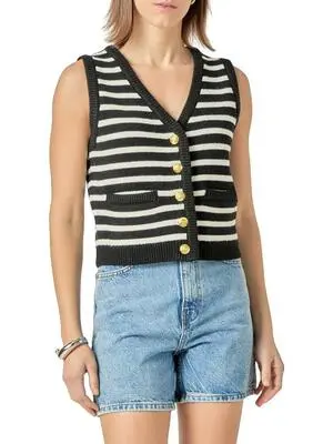 English Factory Striped Knit Vest - Black/ivory