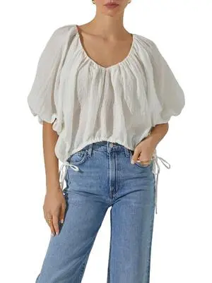 Astr The Label Puff Sleeve Side Tie Top - White