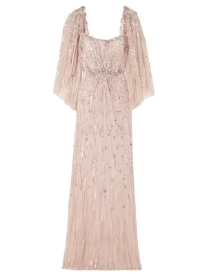 Jenny Packham Bright Star Embellished Sequined Tulle Gown - Pink