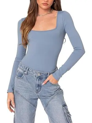 EDIKTED Joanna Square Neck Bodysuit - Light Blue