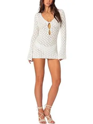 EDIKTED Crochet Mini Dress With Cut Out - Cream