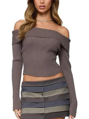 EDIKTED Lauren Knit Top - Taupe