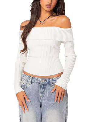 EDIKTED Lauren Knit Top - White