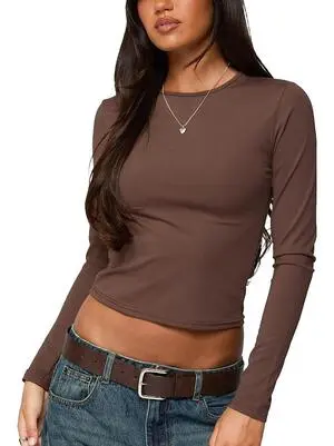 EDIKTED Tay Long Sleeve Top - Brown
