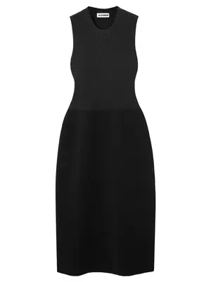JIL SANDER Paneled Ribbed Midi Dress - Black