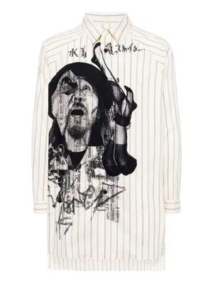 Yohji Yamamoto Portrait-print Striped Shirt - Neutrals