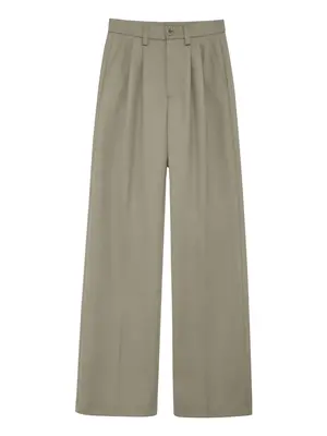 ANINE BING Carrie Pleat-detail Wool Trousers - Green