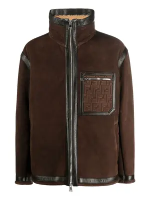Fendi Logo-embossed Shearling Jacket - Brown