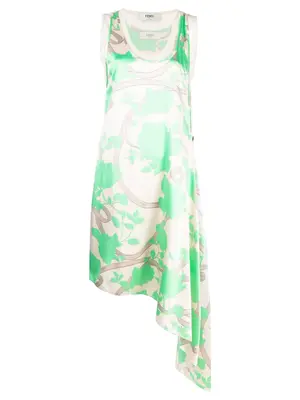 Fendi Floral-motif Draped Silk Dress - Neutrals