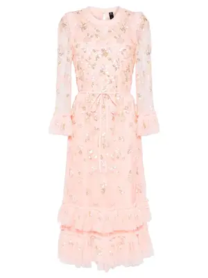 NEEDLE & THREAD Sequin Bloom Tulle Midi Dress - Pink