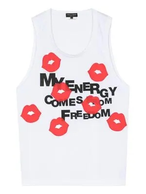 Comme Des Garçons Lips-print Scoop-neck Tank Top - White