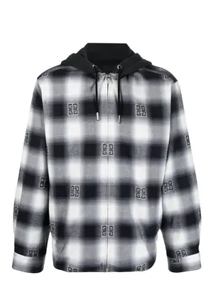 Givenchy Check-pattern Oversize Hooded Shirt Jacket - Black