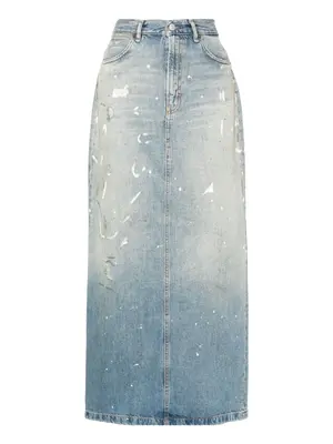 Acne Studios Paint-splatter Denim Maxi Skirt - Blue