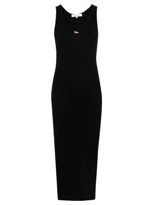 Maison Kitsuné Fox-motif Ribbed Midi Dress - Black