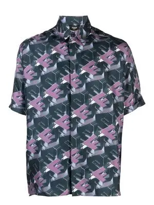 Fendi Block-print Silk Shirt - Purple