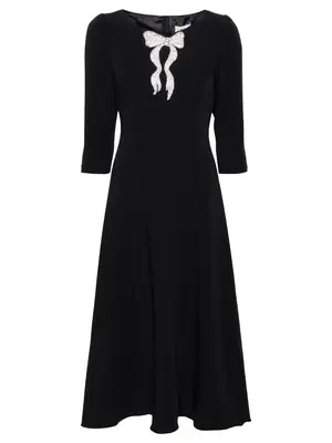 NISSA Rhinestoned Crepe Midi Dress - Black