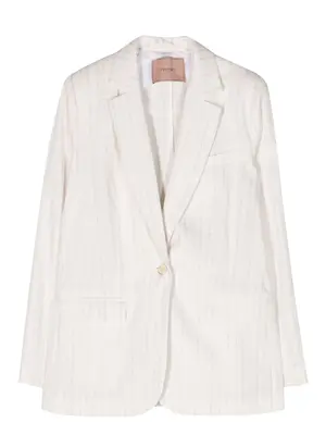 TWINSET Striped Single-breasted Blazer - White