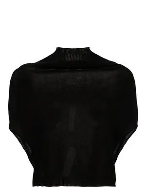 Rick Owens Cotton Draped High Neck Cropped Top - Black