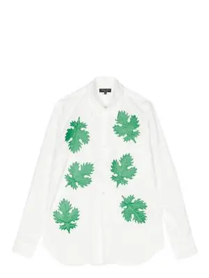Comme Des Garçons Leaves-appliqué Button-up Shirt - White