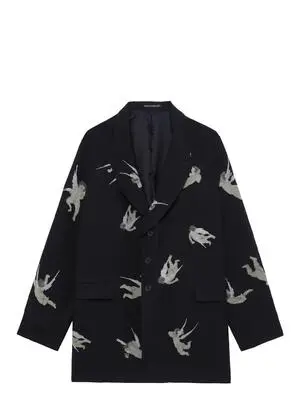Yohji Yamamoto Angel-print Single-breasted Blazer - Black