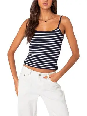 EDIKTED Gretta Striped Ribbed Tank Top - Navy And White