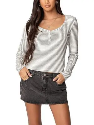 EDIKTED Jocelyn Striped Top - Light Gray