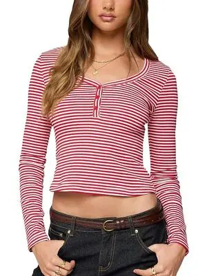 EDIKTED Jocelyn Striped Top - Red-and-white