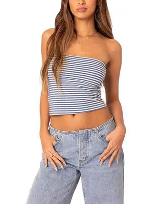 EDIKTED Lilah Striped Tube Top - Blue And White