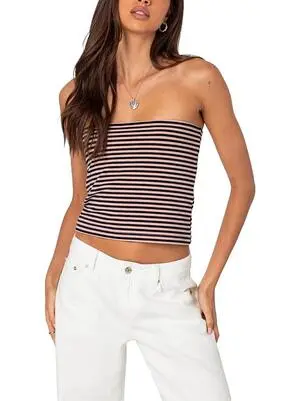 EDIKTED Lilah Striped Tube Top Navy-and-pink