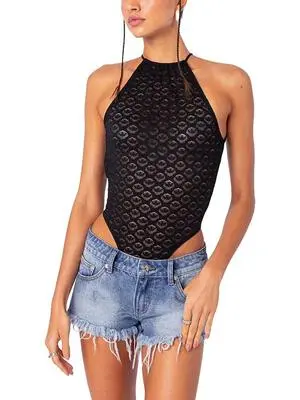 EDIKTED Sheer Lace Bodysuit - Black