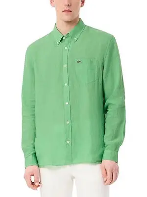 Lacoste Linen Regular Fit Button Down Shirt - Green