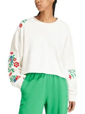 Adidas Floral Embroidered Sweatshirt - Cloud White