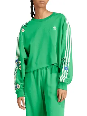 Adidas Adidas Floral Embroidered Sweatshirt Green