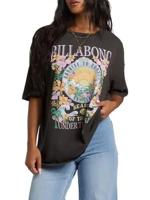 BILLABONG Cotton Graphic Oversized T-shirt - Off Black