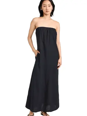 Stateside Linen Column Maxi Dress - New Navy