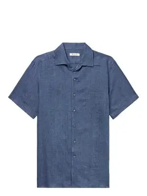 Loro Piana André Camp-collar Linen Shirt - Blue