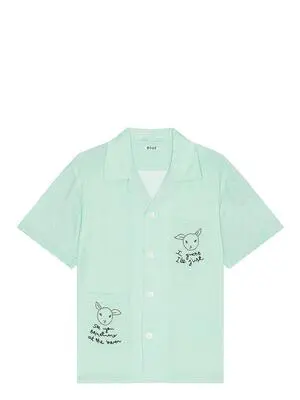 BODE See You At The Barn Short Sleeve Shirt In Mint - White Green