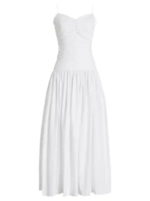 Matteau Gathered Drop-waist Organic Cotton Maxi Dress - White