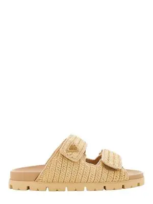 Prada Woven Raffia Sandals - Tan
