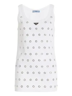 Prada Grommet-detailed Cotton Tank Top - White