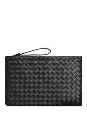 BOTTEGA  VENETA Intrecciato Leather Pouch - Black
