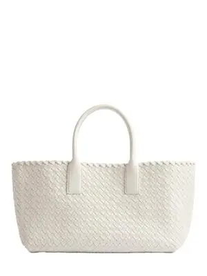 BOTTEGA  VENETA Small Intreccio Leather Cabat Tote - White