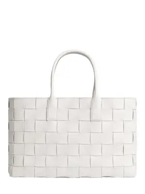 BOTTEGA  VENETA Maxi Intreccio Leather Tote - White/black