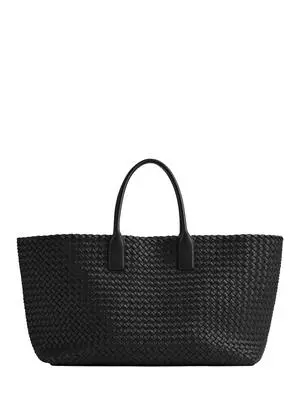 BOTTEGA  VENETA Large Intreccio Leather Tote - Black