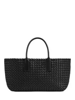 BOTTEGA  VENETA Small Intreccio Leather Cabat Tote - Black